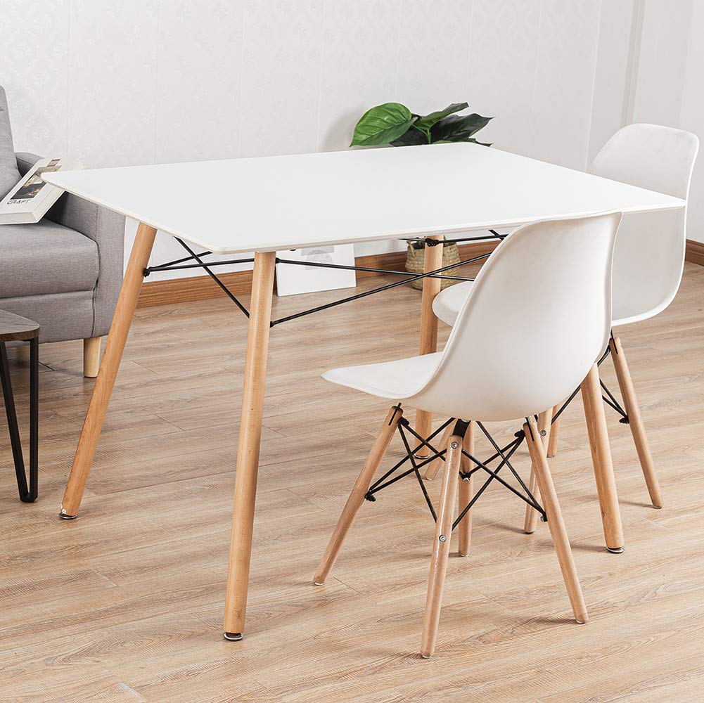 ELANGST Kitchen & Dining Table, Rectangle Modern Dining Table, Leisure Coffee Table, Mid-Century Pedestal Table with MDF Top and Wood Legs for Home/Office/Conference/Apartment 43"X28" (White)