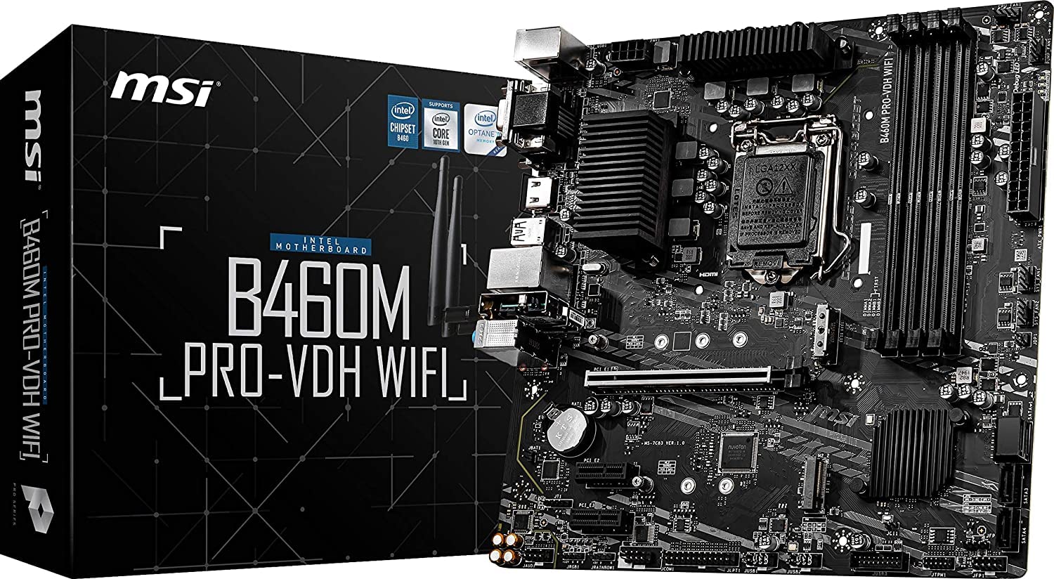MSI B460M PRO-VDH WiFi ProSeries Motherboard (mATX, 10th Gen Intel Core, LGA 1200 Socket, DDR4, Dual M.2 Slots, USB 3.2 Gen 1, 2.5G LAN, D-SUB/DVI/HDMI, Wi-Fi) (MS-7C83) (Renewed)