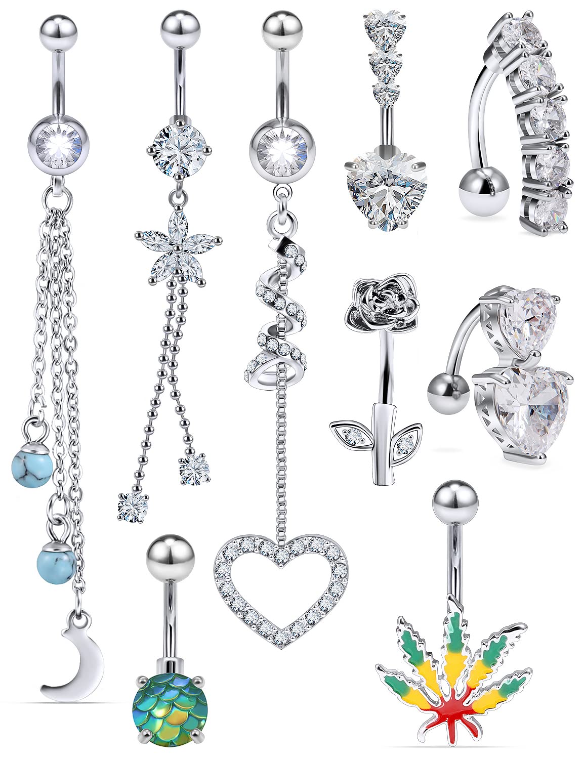 Goerhsjie Belly Button Ring Dangle Belly Button Rings Belly Rings Belly Button Rings Belly Ring Belly Button Ring Surgical Steel Belly Piercing Belly Rings for Women Belly Button Piercing