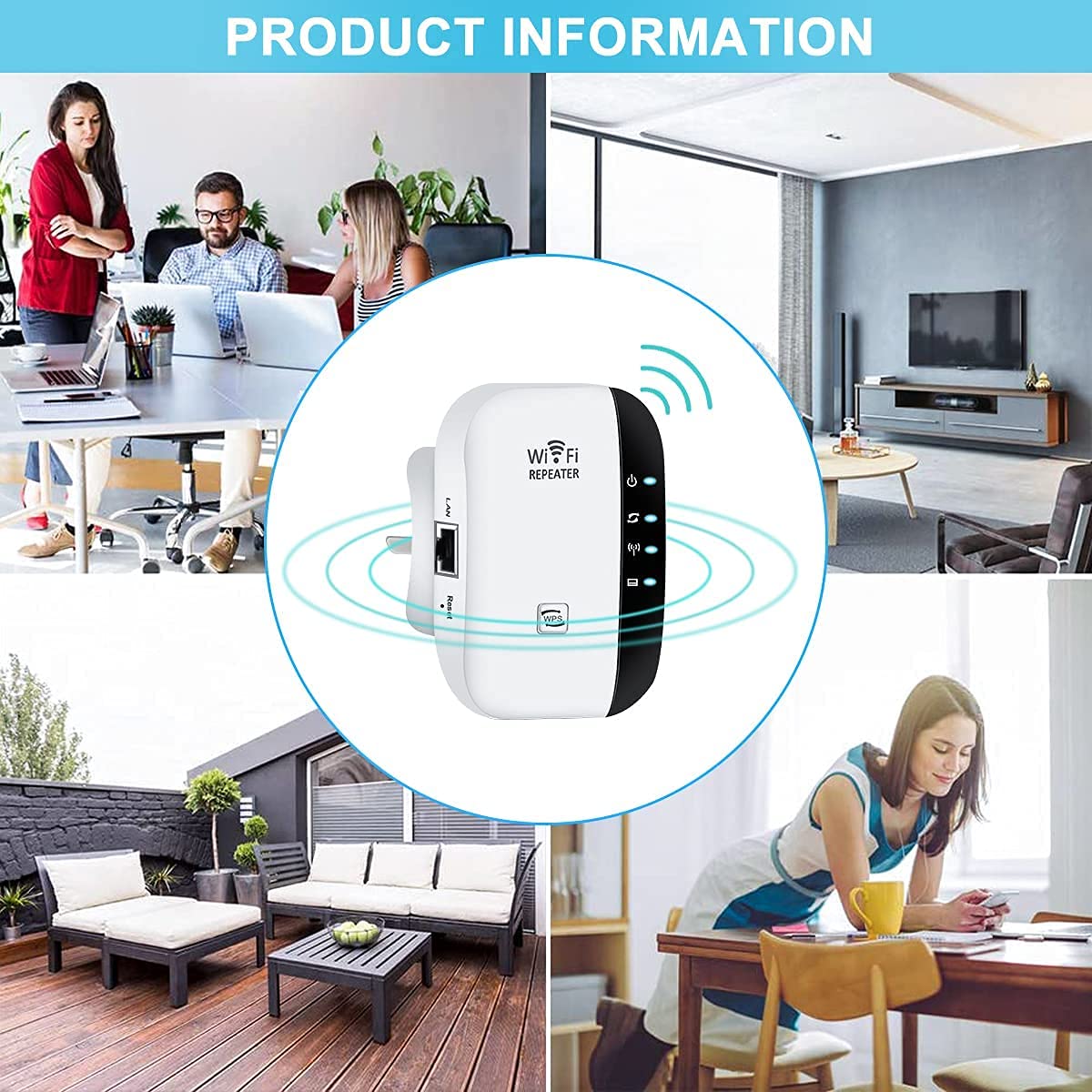 HomeSweety WiFi Extender, Wireless Signal Repeater Booster Up to 6000 sq.ft & 25 Devices, Range Long Amplifier with Ethernet Port, Access Point, 1-Tap Setup, Alexa Compatible N300 Upgraded, black