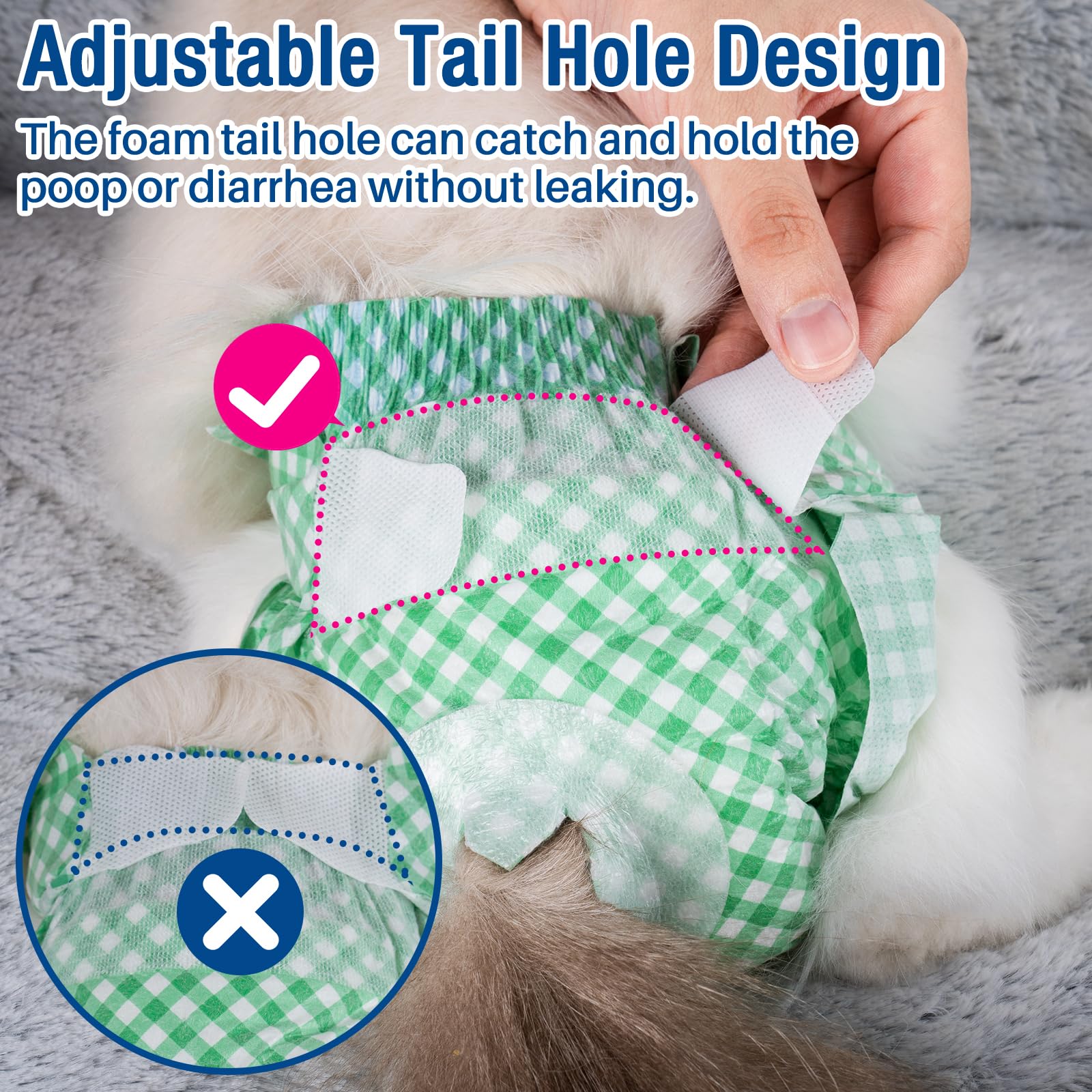 Pet Soft Disposable Cat Diapers - Diapers for Female & Male Cats, Puppy Doggie Diapers for Female Dogs with Adjustable Foam Tail Hole, Medium (24Pcs, Green)