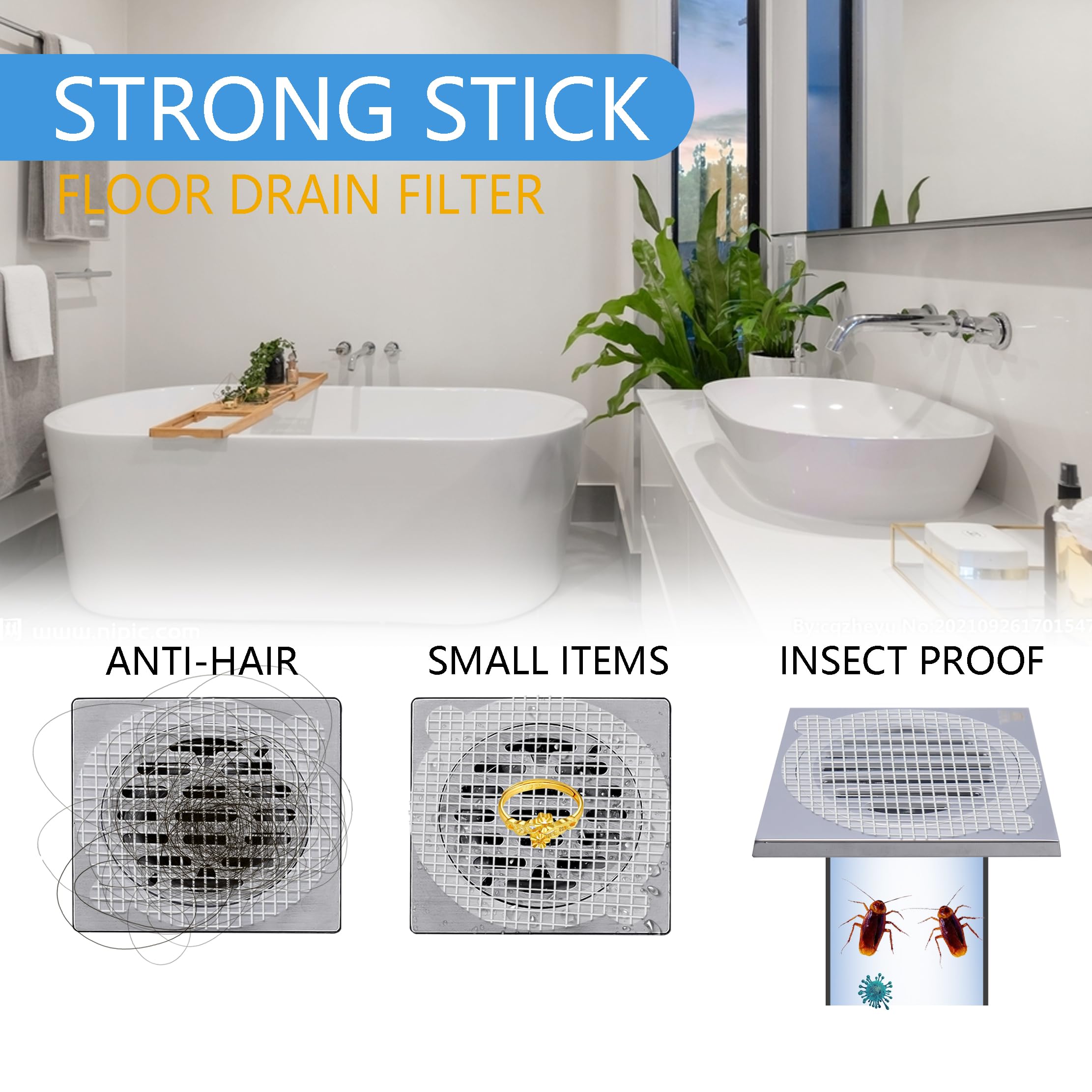 Melfluo 50 Pcs Disposable Shower Drain Cover Hair Catcher,Floor Drain Sticker,Drain Cover Sticker,Bathroom,Kitchen,Bathtub,Laundry,Shower Drain Stickers for Hair