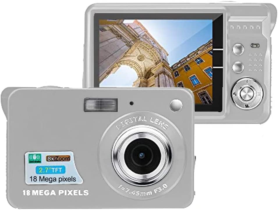 eDealz 18MP Megapixel Digital Camera with 2.7" LCD Screen, Rechargeable Battery, HD Photo and Video for Indoor, Outdoor Photography for Adults, Kids (Silver)