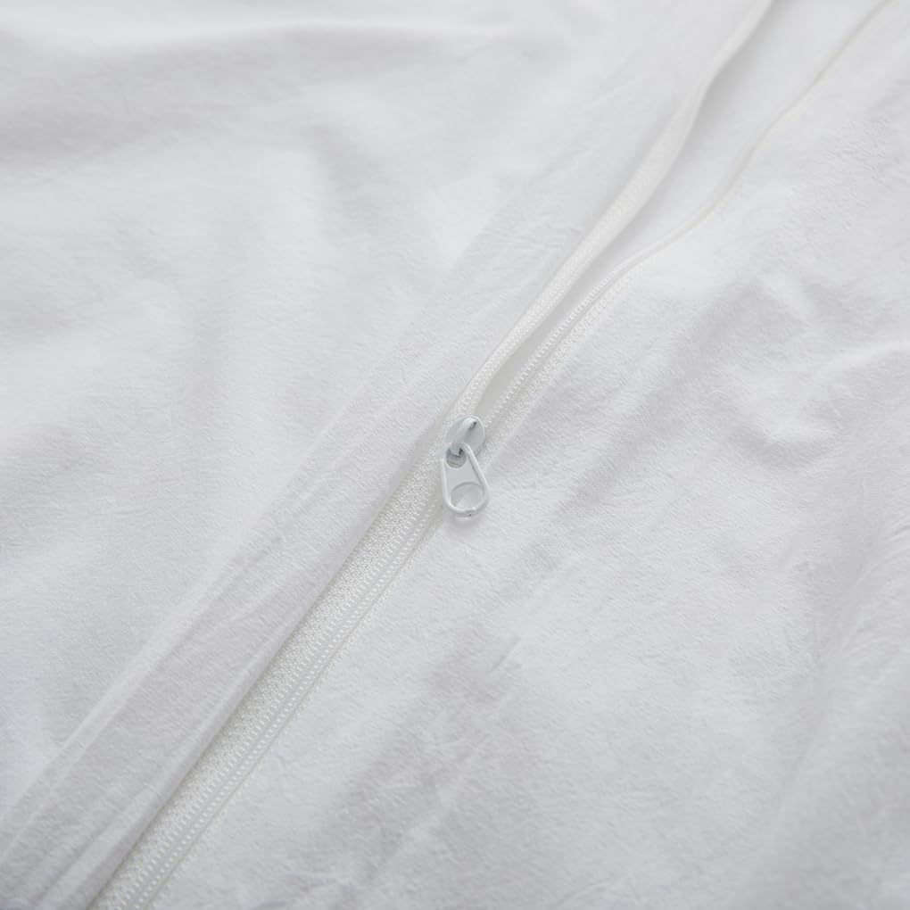 LOVQUE 100% Washed Cotton Duvet Cover Queen Size, White Linen Like Breathable Natural Bedding Set (No Comforter), 90x90 Inches