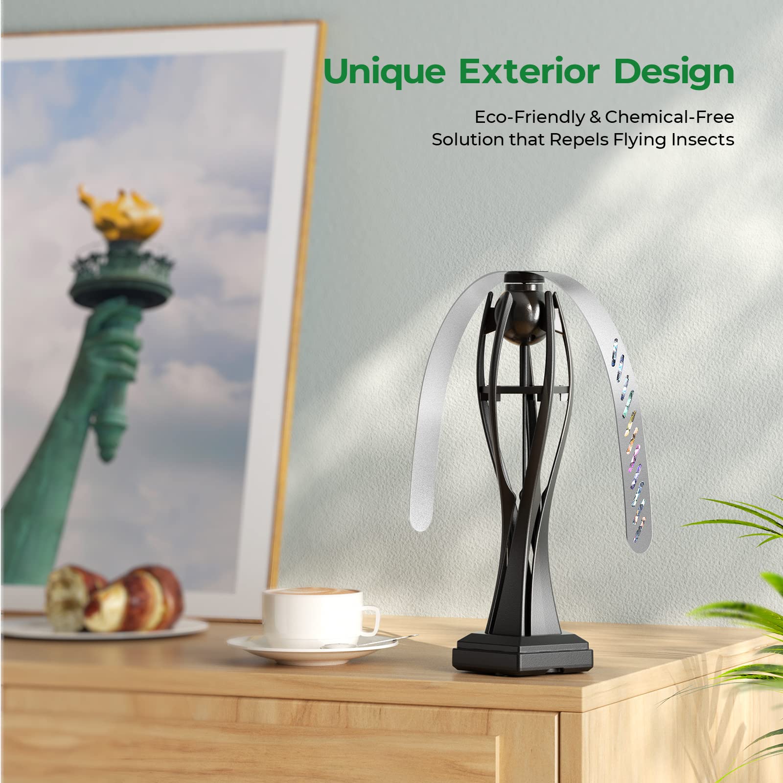 Fly Fan for Tables, 3 Pcs Repellent Indoor and Outside, Portable Table Fan, Trap with Holographic Blades Restaurants, Parties, Barbeque