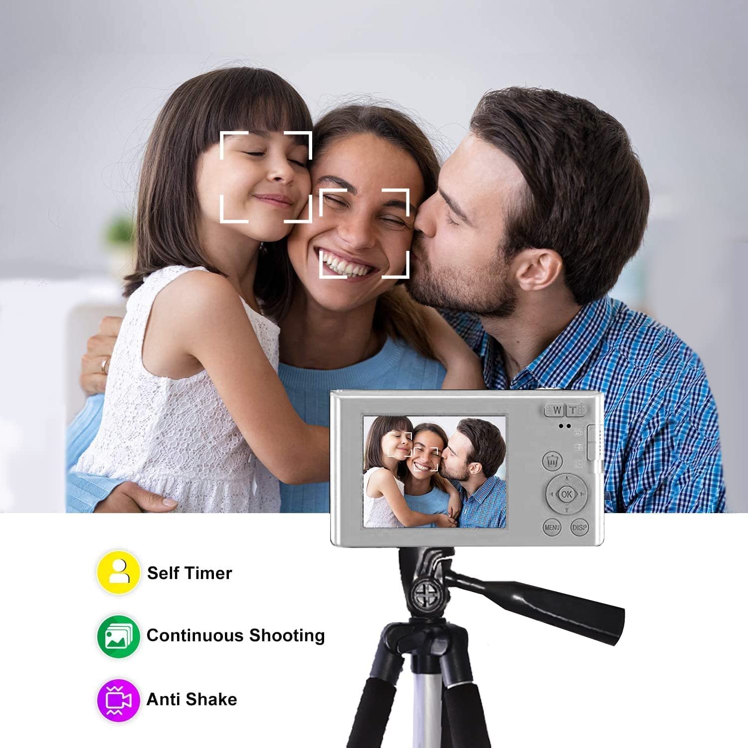 eDealz 44MP Digital Camera Compact Point and Shoot Camera with 32GB SD Card, 16X Digital Zoom, Kids Camera 2.4 Inch Screen, Vlogging Camera for Teens Students Boys Girls Seniors (Silver)