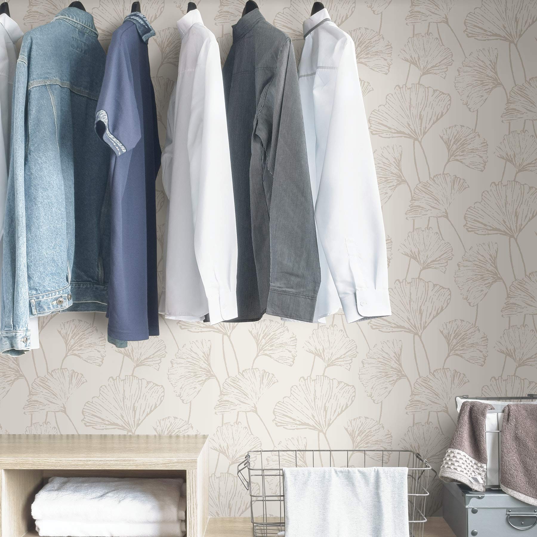NuWallpaper NUS3578 Silver Hikarigaoka Peel & Stick Wallpaper, Metallic