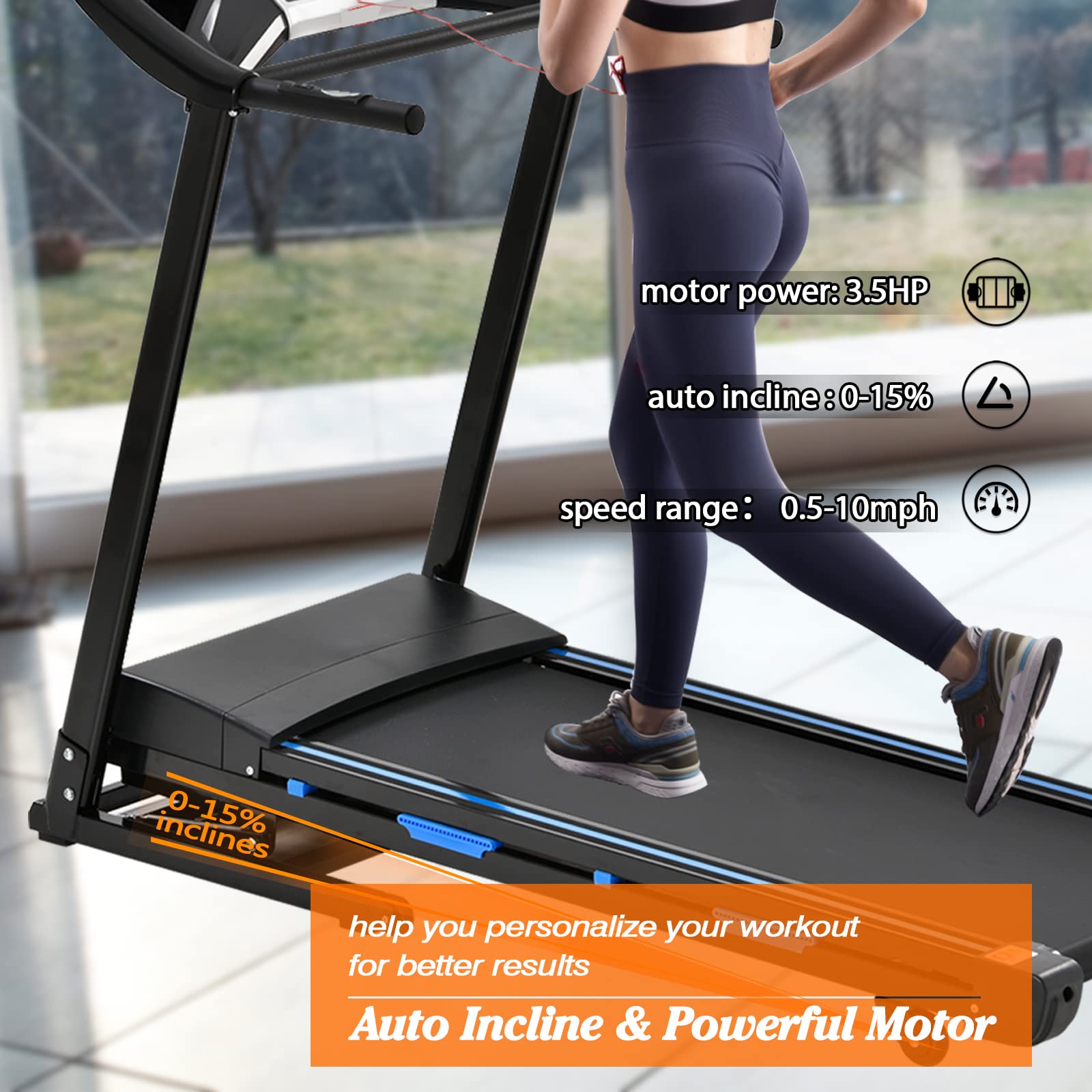 FYC Folding Treadmill with Auto Incline - 3.25HP Foldable Electric Walking Jogging Running Machine with Bluetooth for Home, 265 LBS Fitnes Exercise, Easy Installation, Space Save