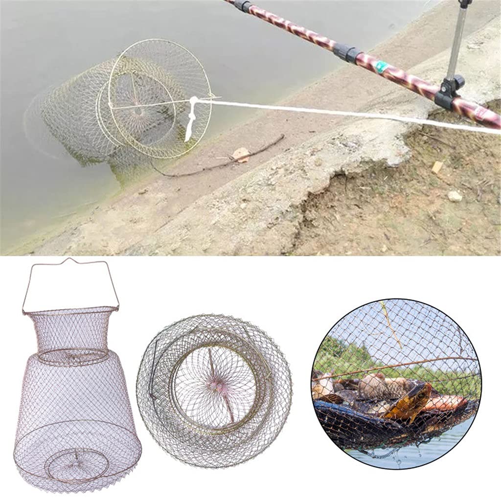 FZZDP Portable Metal Wire Fishing Crabs Squid Shrimp Mesh Cage Cast Net Fishing Trap Network Foldable Net Tackle (Color : Golden 38 * 60 cm)