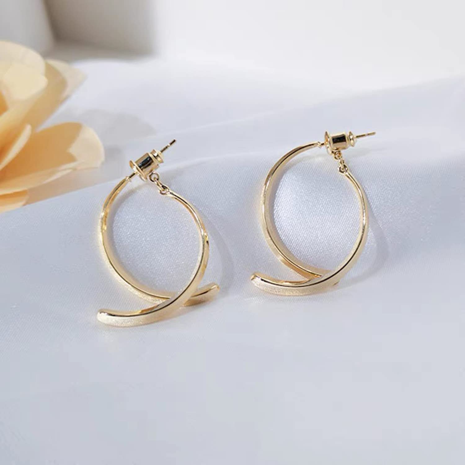 GOGOEY 14K Gold Plated 925 Sterling Silver Post Drop Earrings Fashion Cross Curved Earrings, Curved Stick Front Back Linear Dangle Earrings Open Hoops, Sterling Silver, No Gemstone