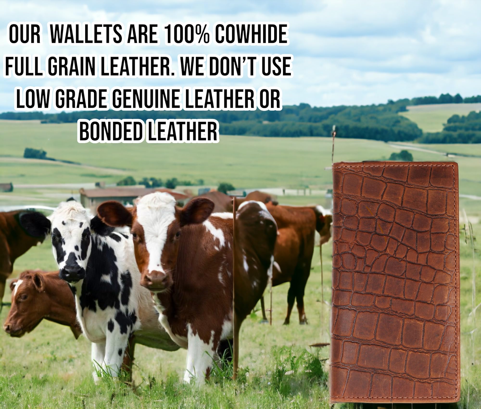 F&L CLASSIC Men's RFID Vintage Look Genuine Leather Long Bifold Wallet Checkbook Wallets,buffalo vintage leather,240 light brown