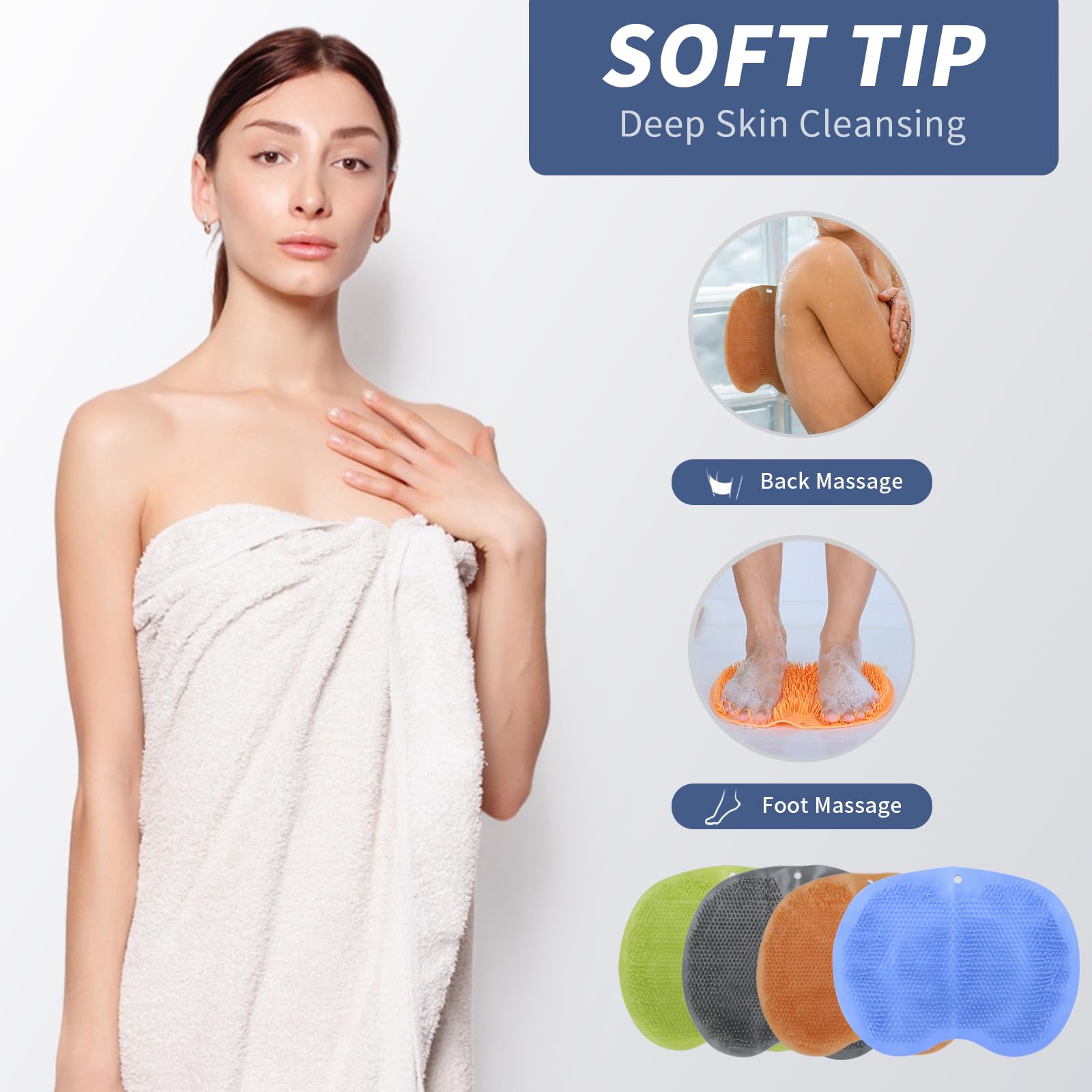 JOLAU Shower Back Scrubber, Massage Pad, Wall Mounted Back Scrubber, Bath Massage Cushion Brush with Suction Cups, Improves Circulation. (Green)