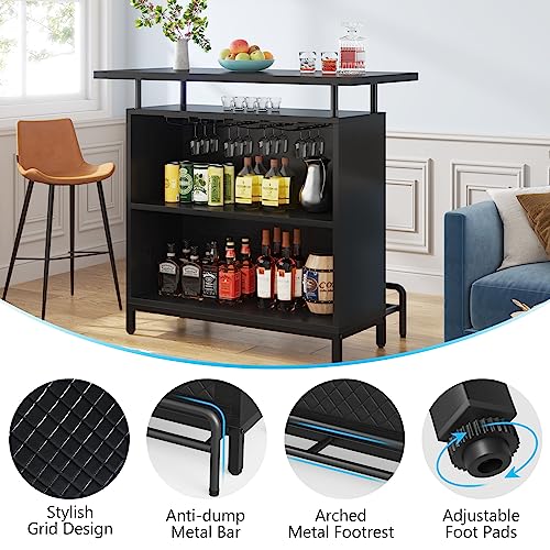 Tribesigns Home Bar Unit, 47 Inches PU Leather Bar Tables Liquor Cabinet with Wine Glasses Holder and Metal Footrest Wine Rack for Kitchen Living Room