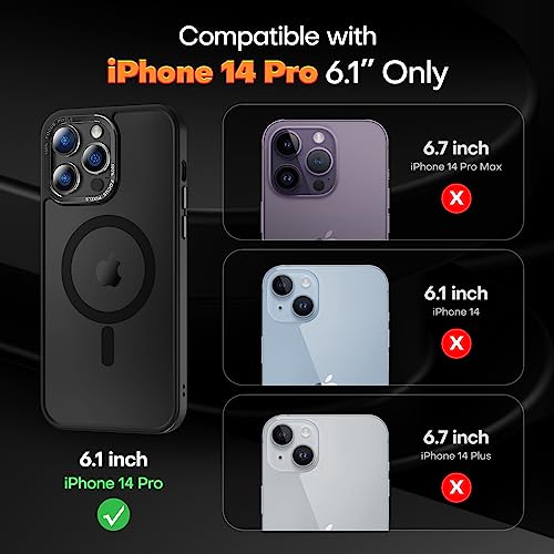 KISEN for iPhone 14 Pro Case Magnetic Compatible with MagSafe Slim Translucent Matte Phone Case Cover 6.1 inch, Black