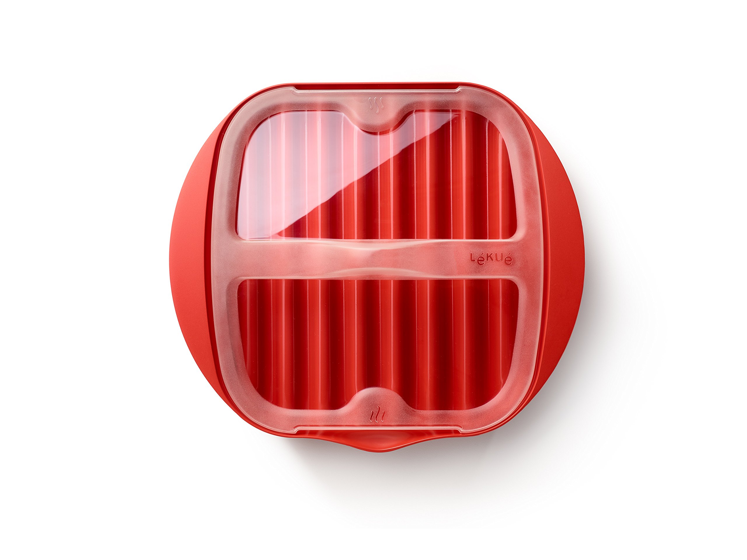 Lekue Microwave Bacon Maker/Cooker with Lid, Red, 11.02" L x 9.8" W x 2.3" H