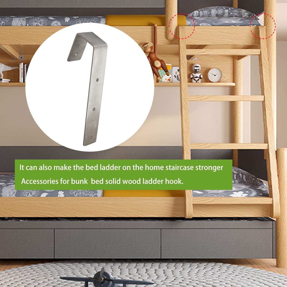 GoldPaddy Premium Bunk Bed Ladder Hooks,Heavy Duty Hook Brackets for Bed Decoration Tool,Inside Width 1.4โ-2.15โ x Length 6.3โ,Pack of 2