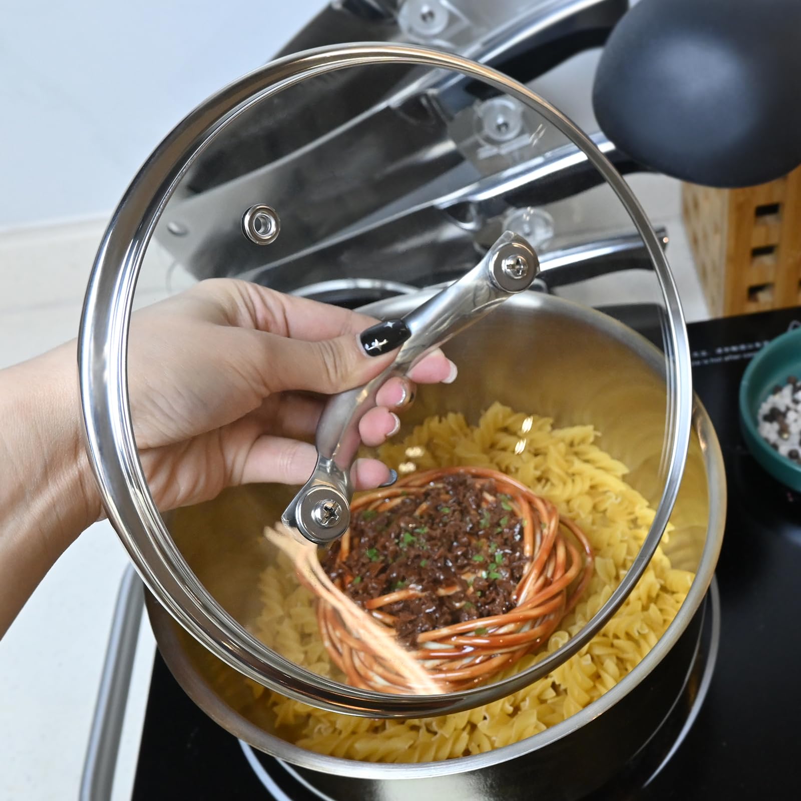 Pastlla 7 Inch Universal Tempered Glass Pot Lid Glass Covers with Stainless Steel Handle for Frying Pan Wok Pot Skillet