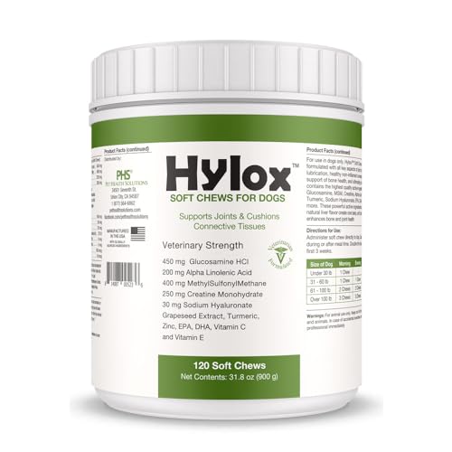 Pet Health Solutions Hylox Soft Chews for Dogs - Supports Joints & Cushions Connective Tissues - Glucosamine - Alpha Linolenic Acid - Creatine -120 Soft Chews