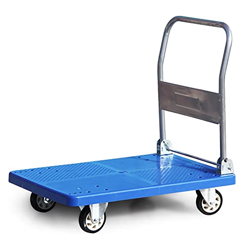 Generic Platform Hand Truck Platform Truck Foldable Push Cart Thickened Plastic Deck Metal Handle and Silent Wheels 360 Degree Moving for Indoor Outdoor Foldable