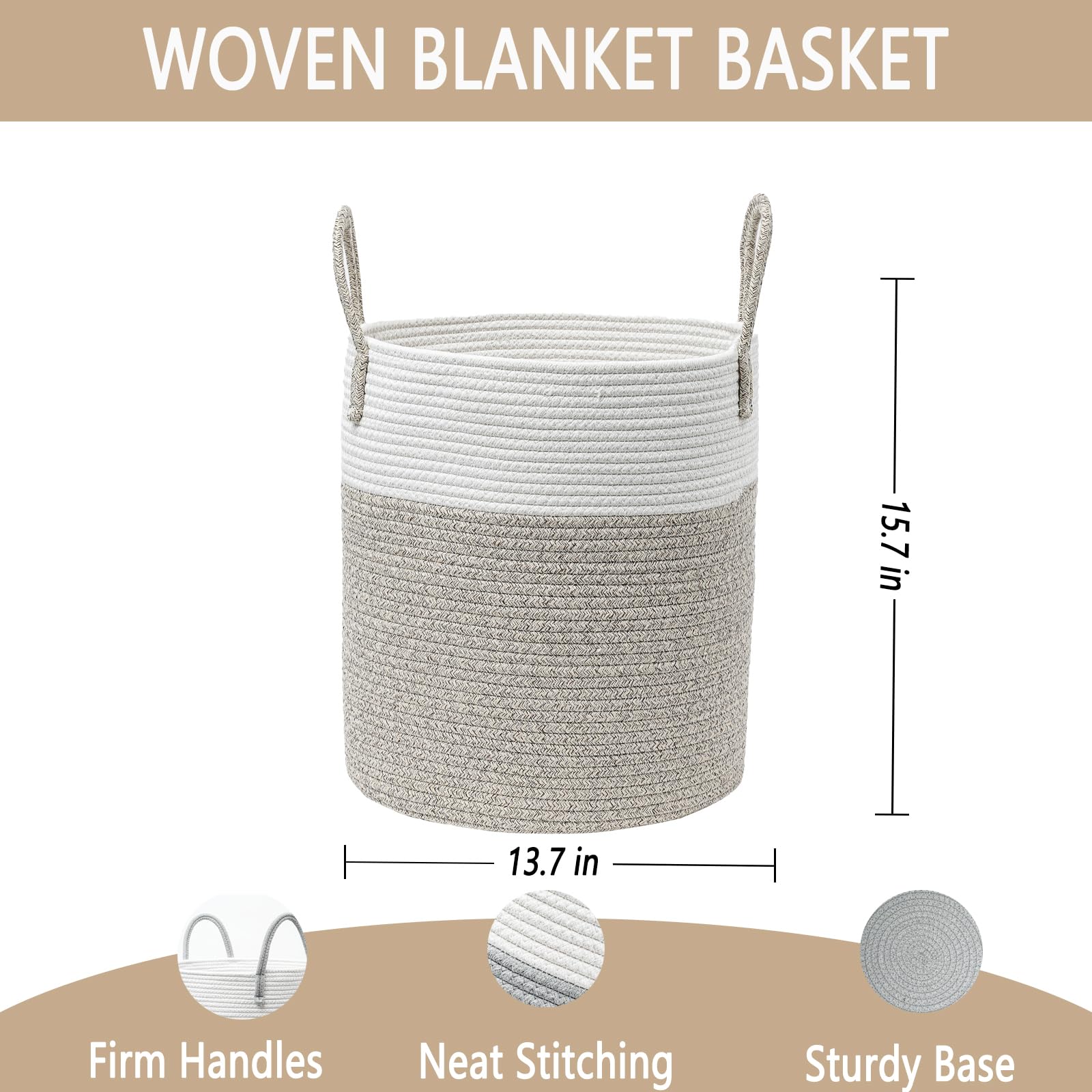 Lemiran Blanket Laundry Basket,Laundry Hamper Baskets for Storage,Nursery Hamper,13.7" X15.7" Storage Basket for Living Room,Clothes blanket storage with Handle, Blanket Basket for Toys,Clothes(Grey)