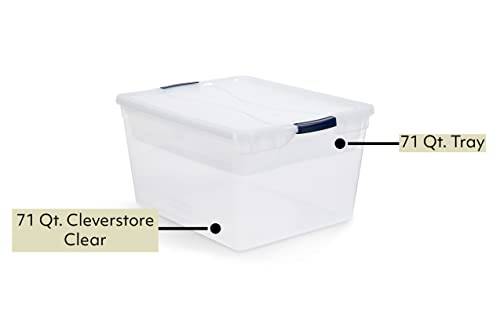 Rubbermaid 71 Qt. Cleverstore Clear Bundle with Tray Inserts, Pack of 4, Clear Plastic Storage Bins with Built-In Handles to Maximize Storage, Great for Large and Small Items