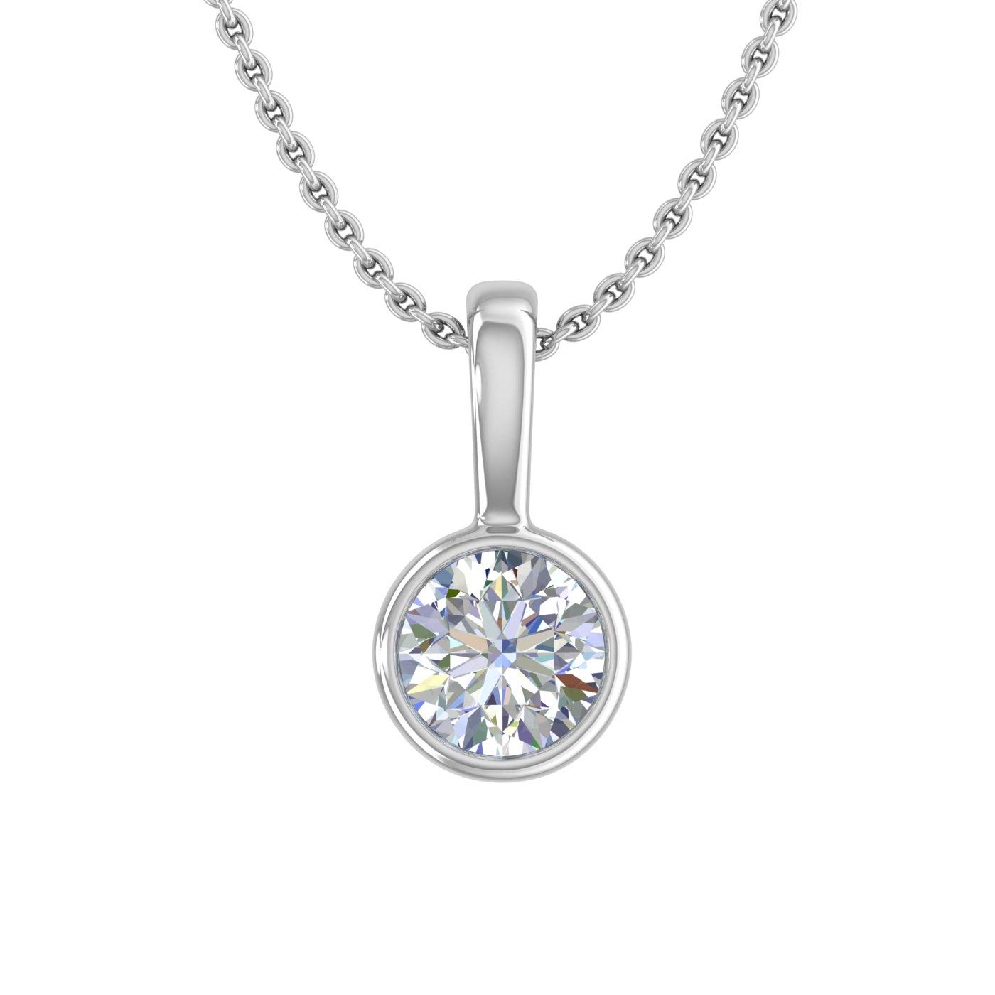 FINEROCK 1/3 Carat Diamond Solitaire Pendant Necklace in 14K White Gold (Included Silver Chain)
