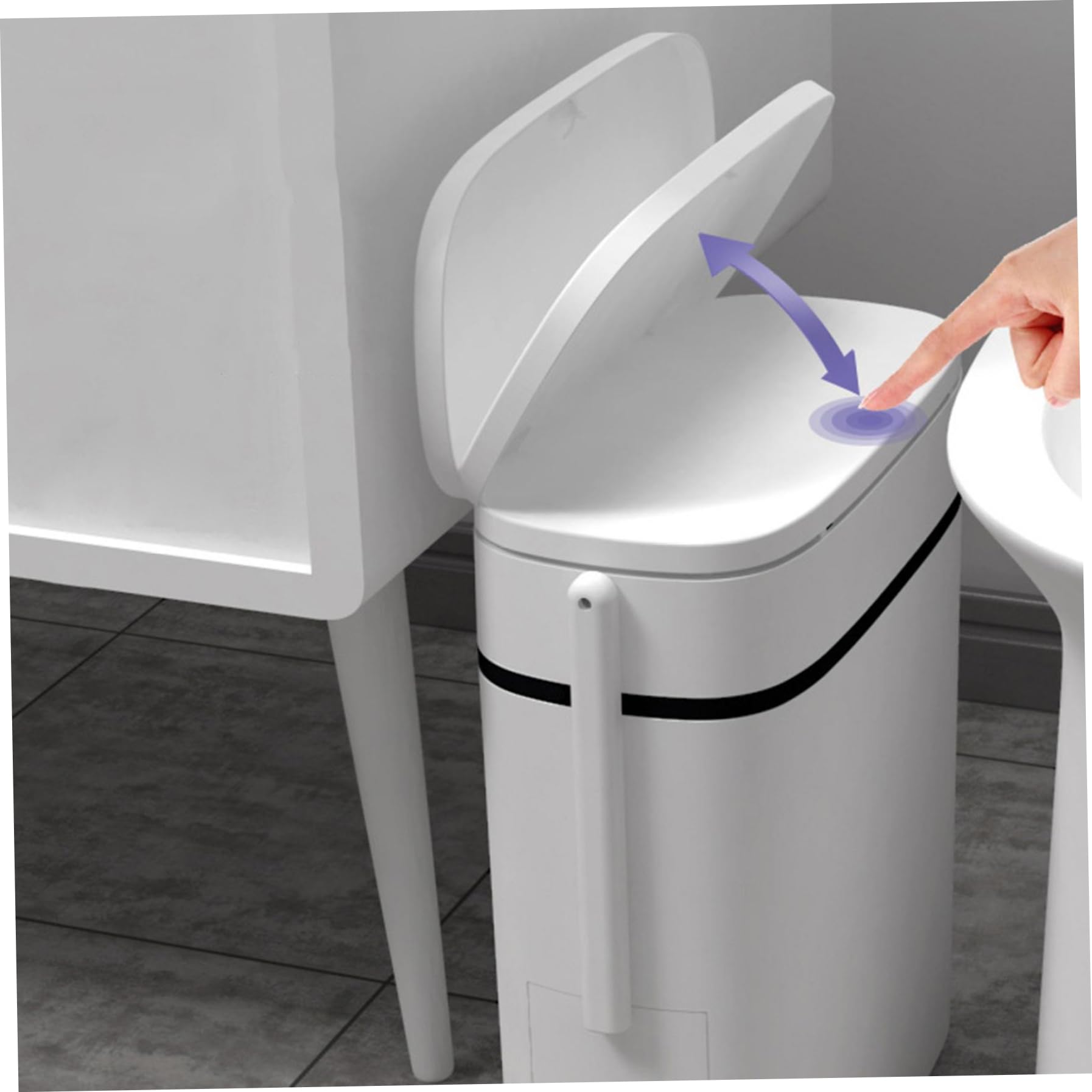Neroyaner Bathroom Bin with Toilet Brush Holder 14L RV Trash Can, Slim Trash Can with Toilet Brush, Trash Can Holder, White Wastebasket Garbage Bin with Press Top Lid for Kitchen