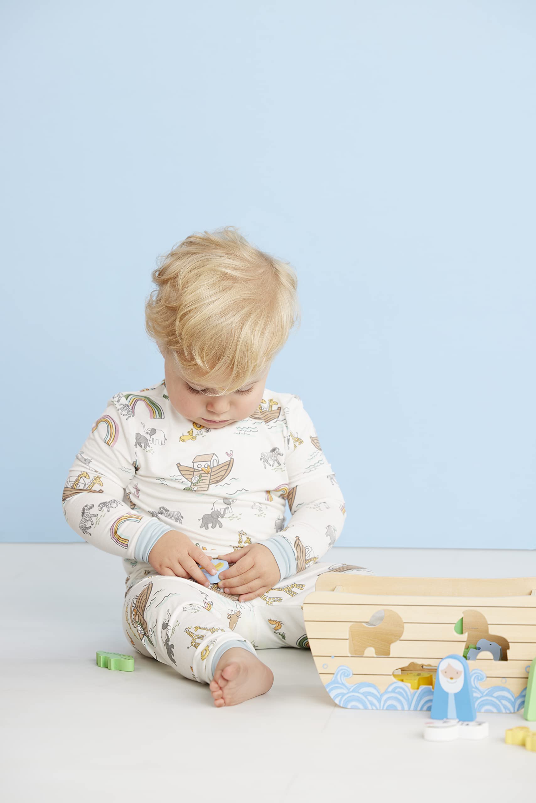 Mud Pie Baby Boy's Noahs Ark Pajama Set, White, 5T