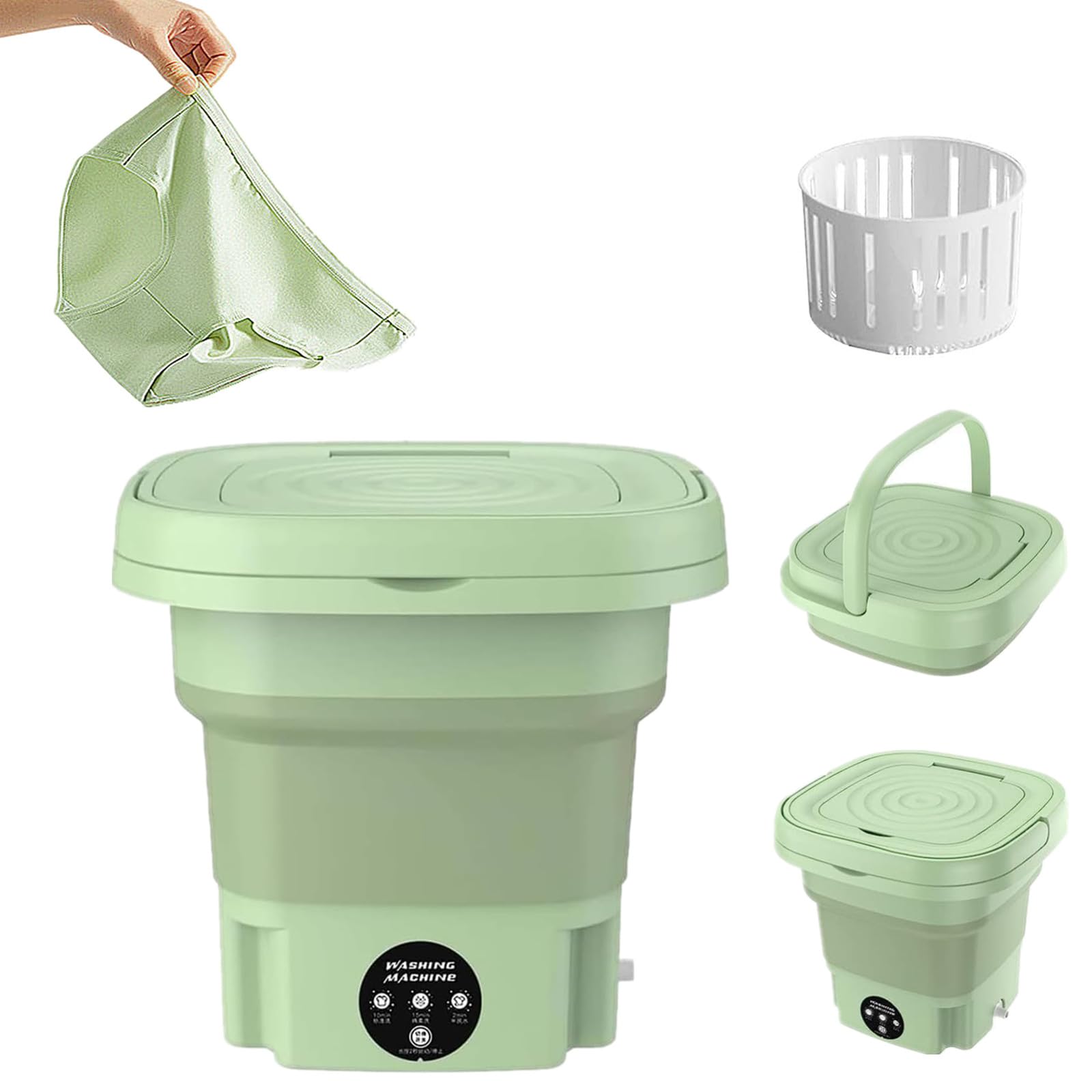Portable Washing Machine,High Capacity Mini Washer with 3 Modes,Foldable Deep Cleaning Half Automatic Washt Suitable for Washing Small Pieces of Clothing, Baby Clothes,Underwear,Socks(Green)