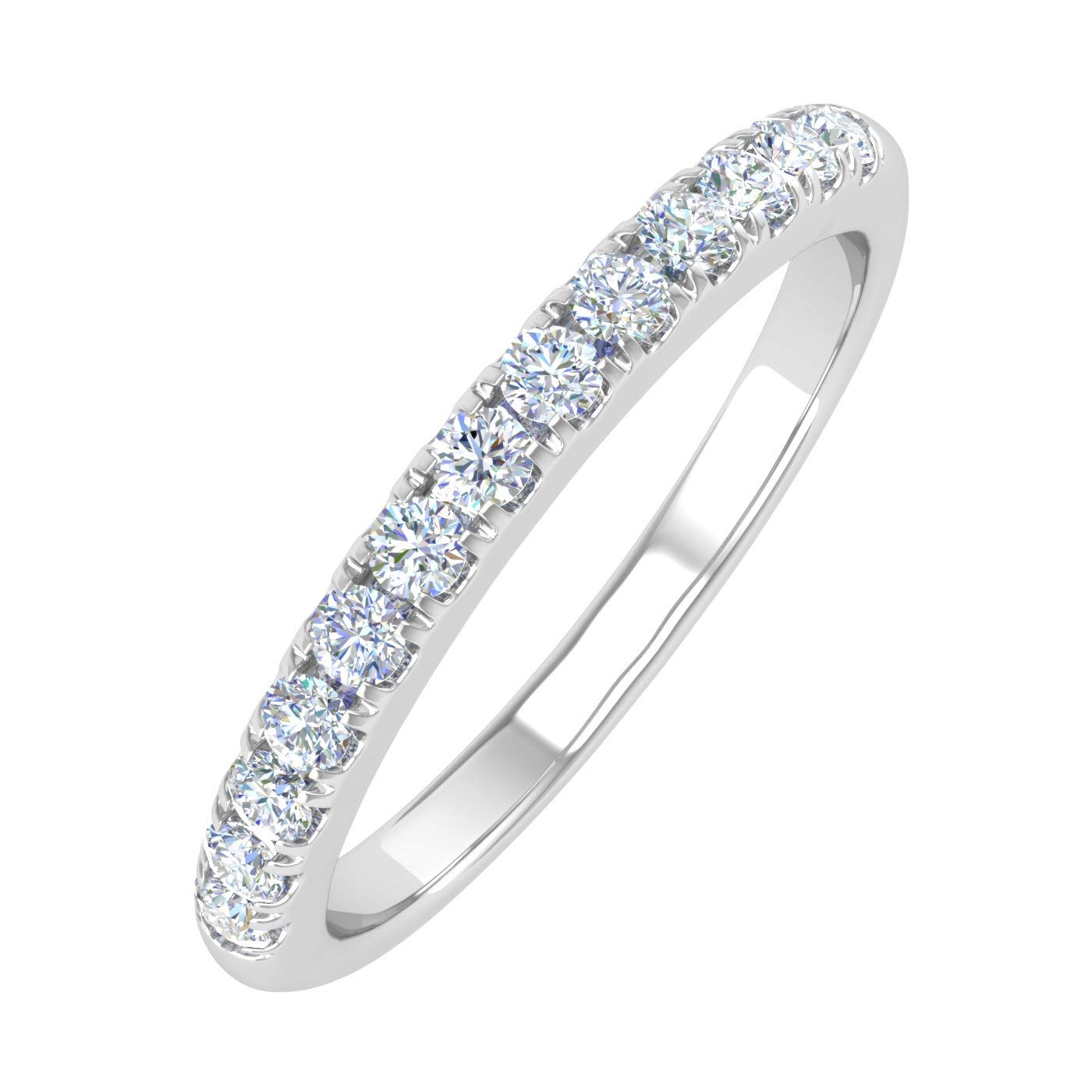 FINEROCK 1/4 Carat Prong Set Diamond Wedding Band Ring in 14K White Gold - IGI Certified (Ring Size 7) (I1-I2 Clarity)