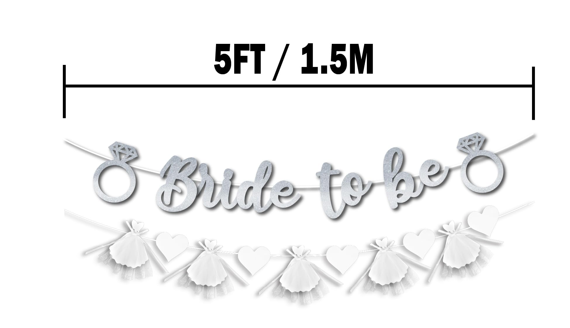 Pre-Strung Bride to Be Banner - NO DIY - Bridal Shower Banner,Bachelorette Bridal Party Decorations - Silver Glitter