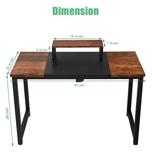DOUBLERUI Computer Desk 47", Home Office Writing Study Laptop Table,Modern Simple Style PC Desk with Splice Board, Black and Vintage