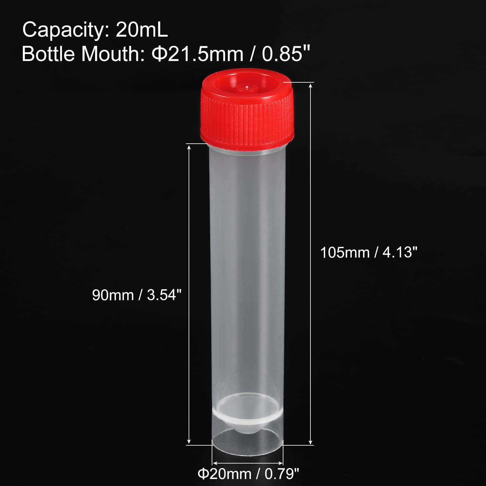 PATIKIL 20mL Plastic Test Tubes, 40 Pack Frozen Test Tube Vial Container Storage Screw Cap for Lab Laboratory Science, Red Clear