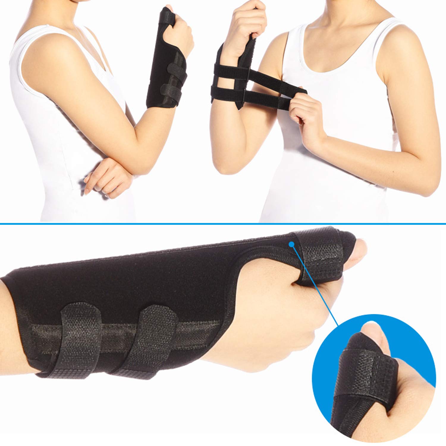 Finger Splint Support Brace, Thumb Brace for Arthritis or Soft Tissue Injuries, Night Wrist Sleep Support Brace, Carpal Tunnel and Relieve for Arthritis - Adjustable, Right Hand(Black-Right,Medium)