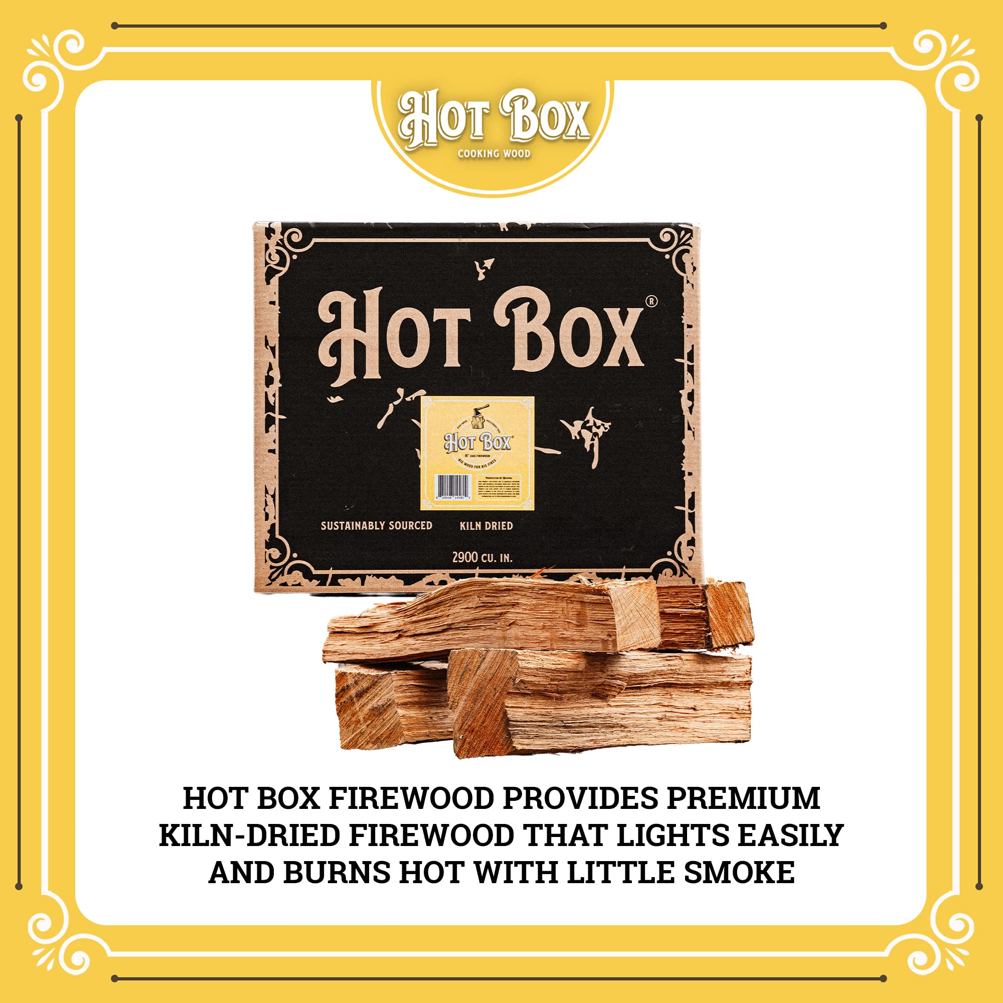 HOT BOX Kiln-Dried Oak Cooking Wood - 8 Inch Cut Logs For Portable Wood-Fired Pizza Ovens and Smokers, 1 Box (1300 Cubic Inches)