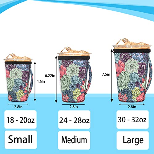 Tropical Succulent Iced Coffee Cup Sleeve with Handle for Cold Drinks Beverages Vintage Succulent Reusable Neoprene Cup Holder Insulator Sleeve 30-32oz