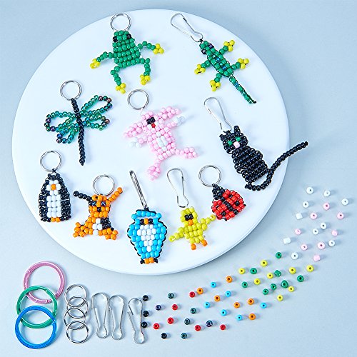 SUNNYCLUE 1 Box 1000+pcs DIY 10 Sets 4mm Seed Beads Kit Arts and Crafts for Include Keychain, Keyring & Lanyard Clips, Instruction Pony Beads Kit Christmas Gift Jewelry Making Paper Box Plastic Case