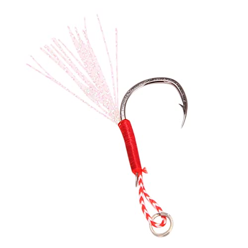 GIUIN 20Pack Fishing Assist Hooks,Carbon Steel Jigging Assist Fishing Hooks with Thread Feather Single Jig Head Fishing Tackle