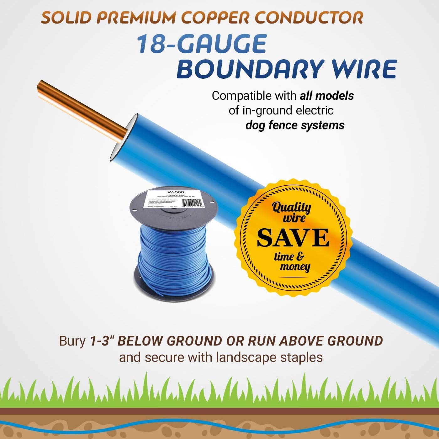 Educator 18 Gauge Boundary Wire for E-Fence Underground Fence Containment System for Dogs Premium Pure Solid Copper Outdoor/Direct Burial Waterproof Wire, 500'