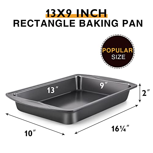HONGBAKE 9x13 Baking Pan, Rectangle Cake Pan, Premium Small Sheet Pan for Oven with Widened Handle, Nonstick and Dishwansher Safe - Dark Grey