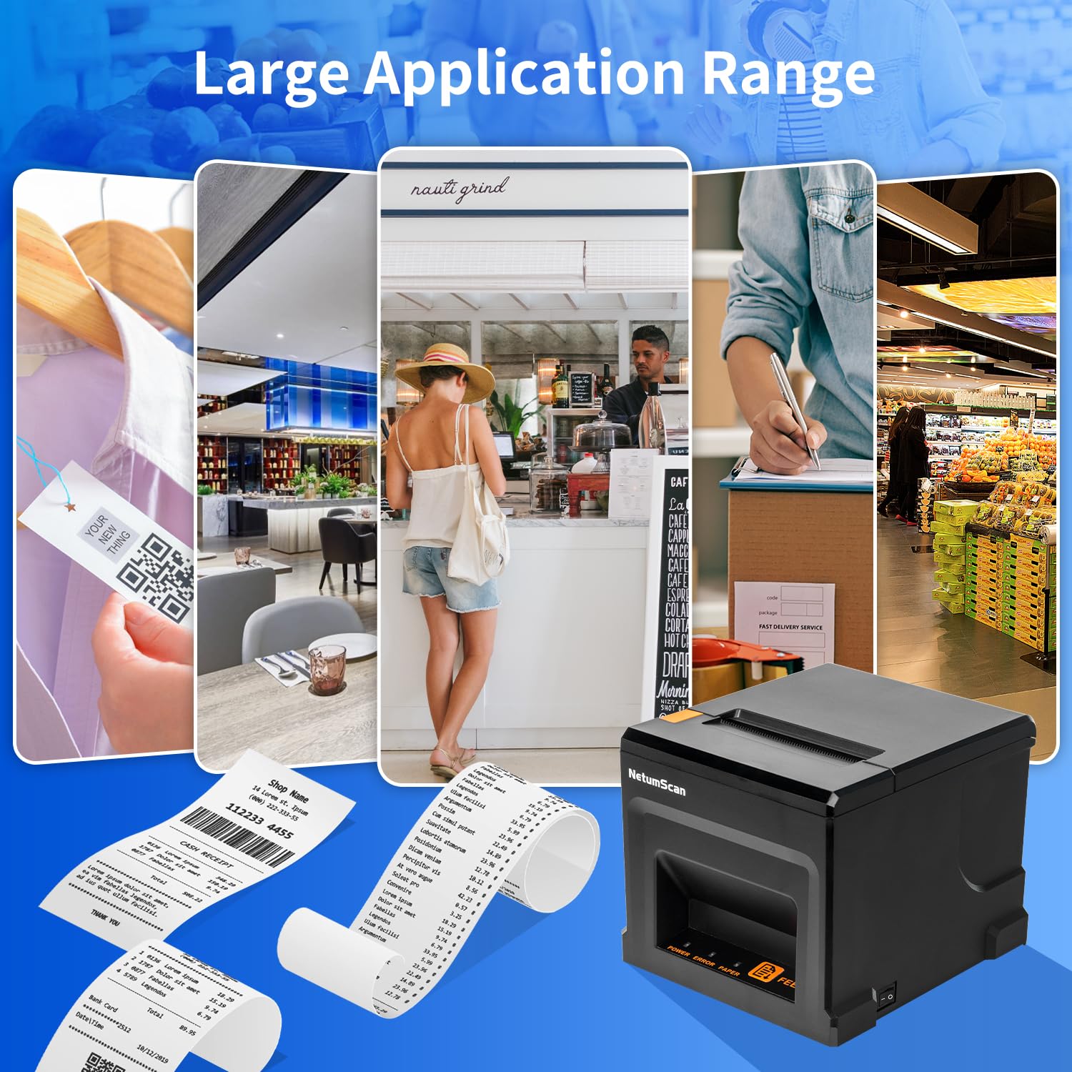 NetumScan 80mm POS Receipt Printer 300mm/s USB Thermal Receipt Printer with Auto Cutter Cash Drawer, USB Ethernet Interface, Support Windows/Mac/Linux, Restaurant Kitchen Printer for ESC/POS