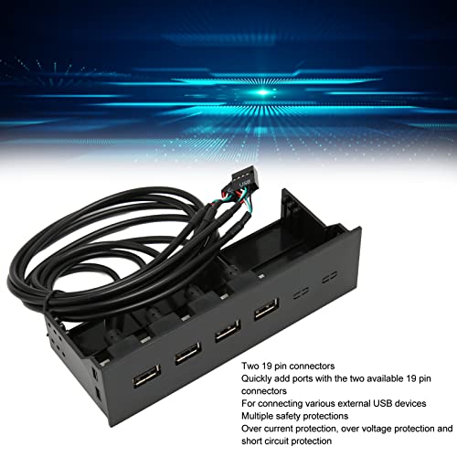 Jopwkuin USB2.0 Hub Front Panel, Front Panel 4 Ports Easy Installation Short Circuit Protection 5.25 Inch Sturdy Metal Construction for 5.25 Inch PC Computer Case