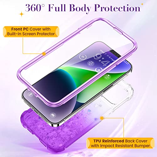 Ruky Case for iPhone 14, Full Body Glitter Liquid Rugged Cover with Built-in Screen Protector Soft TPU Protective Girls Women Phone Case for iPhone 14 6.1 & iPhone 13 6.1 ”, Gradient Purple
