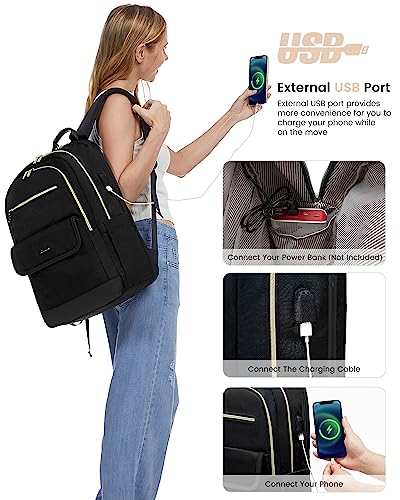 LOVEVOOK Laptop Backpack for Women,15.6 Inch Fashion Travel Backpack,Large Capacity Backpack Purse with USB,Water-resistant fits College Work Business Travel (Black)