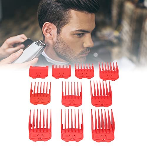 Hair Clipper Guide 10pcs, Guide Set Comb Beard and Mustache Trimmers Red Compatible Cutting Guides Attachment with Storage Box Comb Guard 1.5mm X 25mm