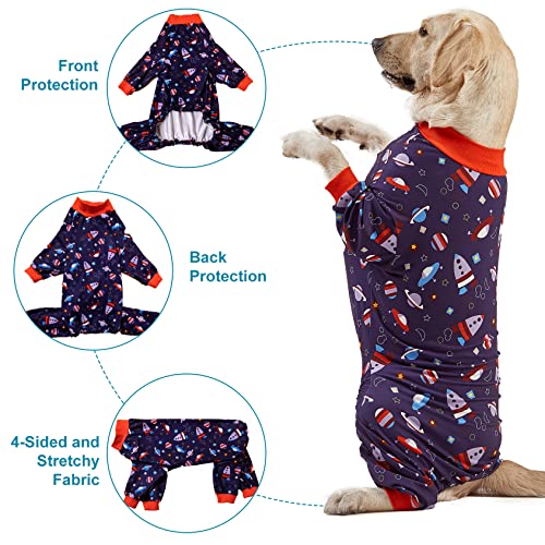 LovinPet Pullover Pitbull Pajama PJS - Lightweight Pullover Pajamas, Full Coverage Dog Pjs,Spacecraft Navy Print, Large Breed Dog Pjs/Large