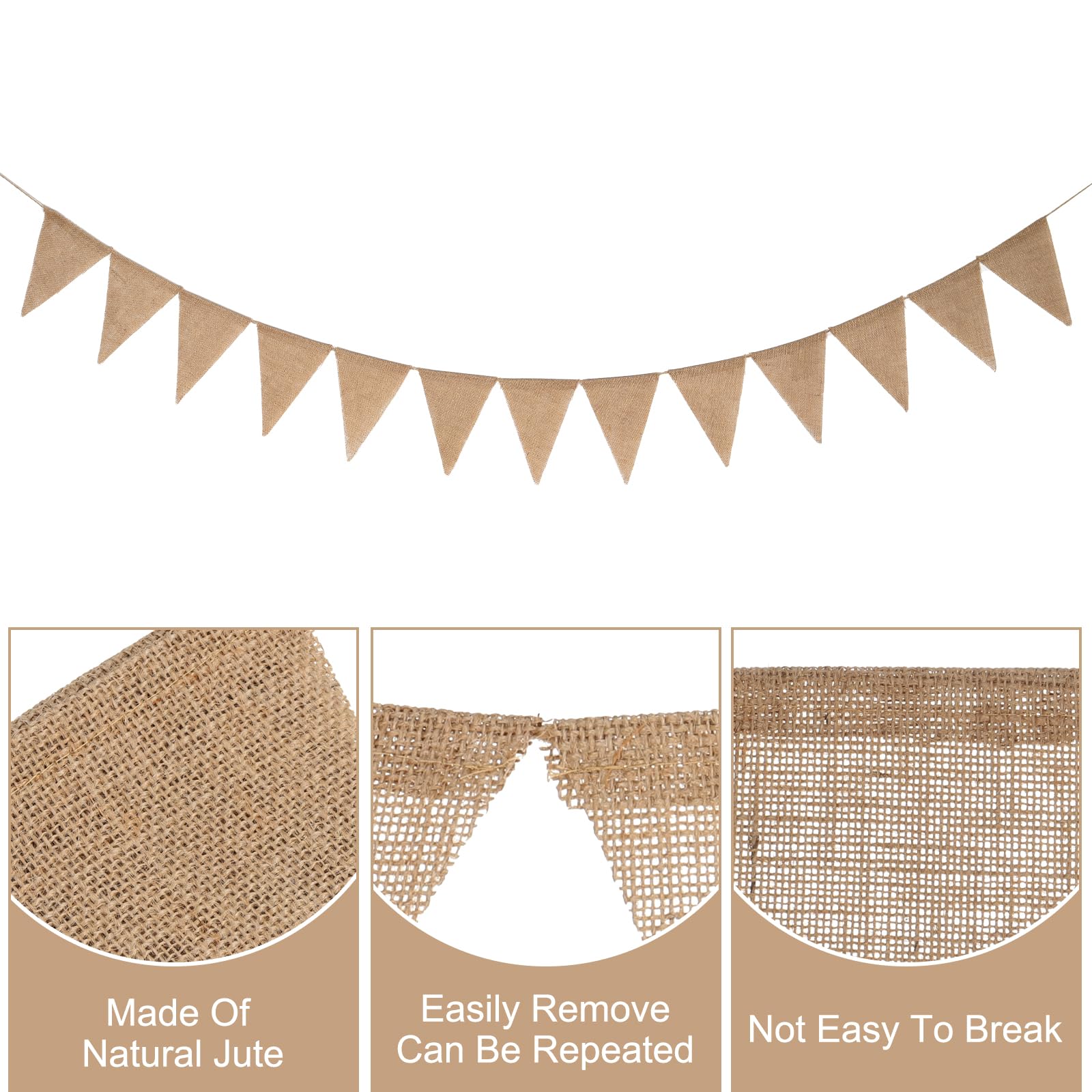 PATIKIL 9.8Ft Cotton and Linen Burlap Banner Triangle Flag, 13Pcs DIY Pennant Banner Hand Painted Decorations for Holiday, Birthday, Wedding, Graduation and Party, Cream