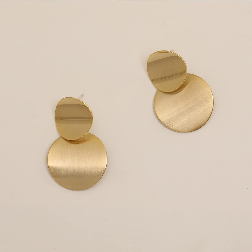 Gold Plated Round Disc Dangle Earrings Minimalist Circle Geometric Statement Drop Earrings for Women Girls Gift…