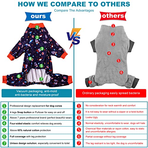 LovinPet Pullover Pitbull Pajama PJS - Lightweight Pullover Pajamas, Full Coverage Dog Pjs,Spacecraft Navy Print, Large Breed Dog Pjs/XL
