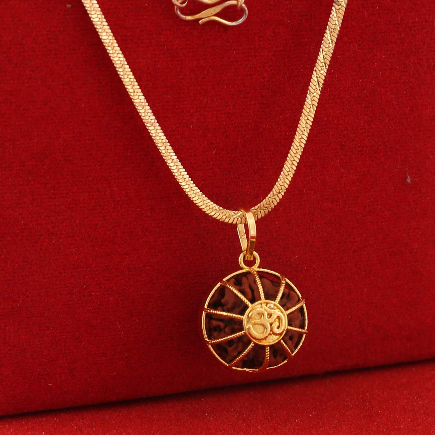 Gold Rhodium Plated Brass Rudraksha Om Pendant For Men And Women